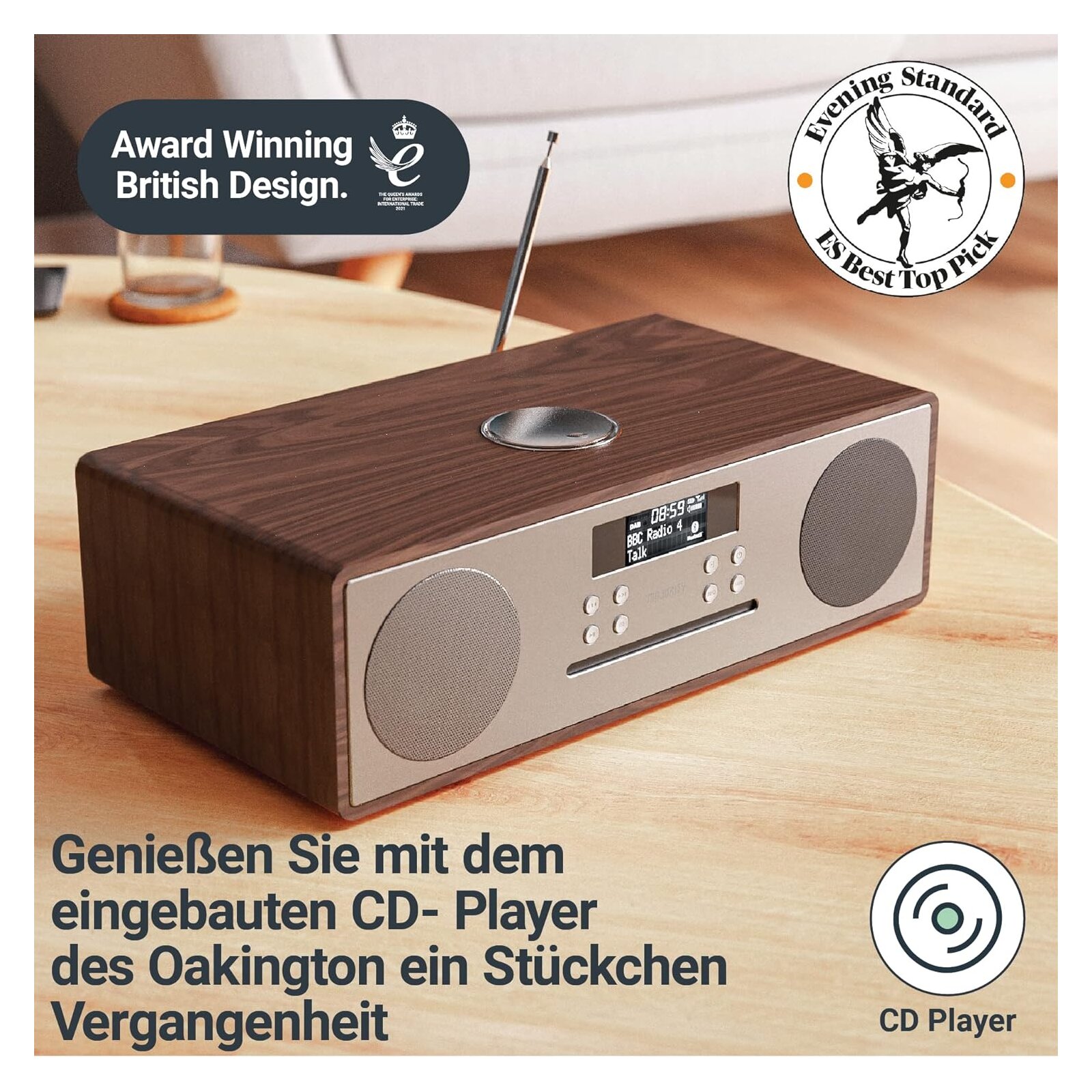 DAB+ FM Radio mit CD-Player, Bluetooth, AUX-In, UKW, USB Ladefunktion ...