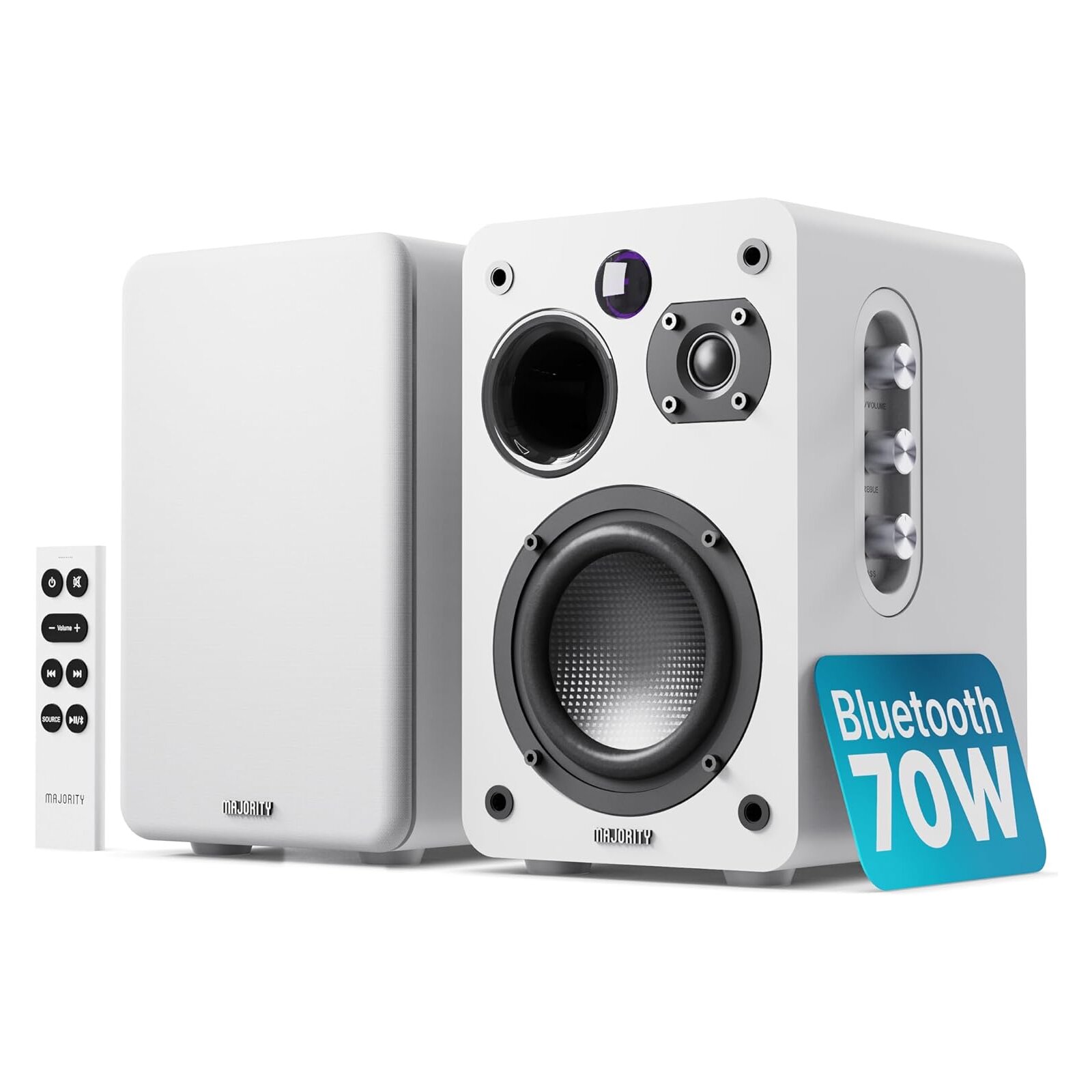 Regallautsprecher, Aktiv, HDMI ARC, BT, Weiss,1 Paar, Majority D70X ...